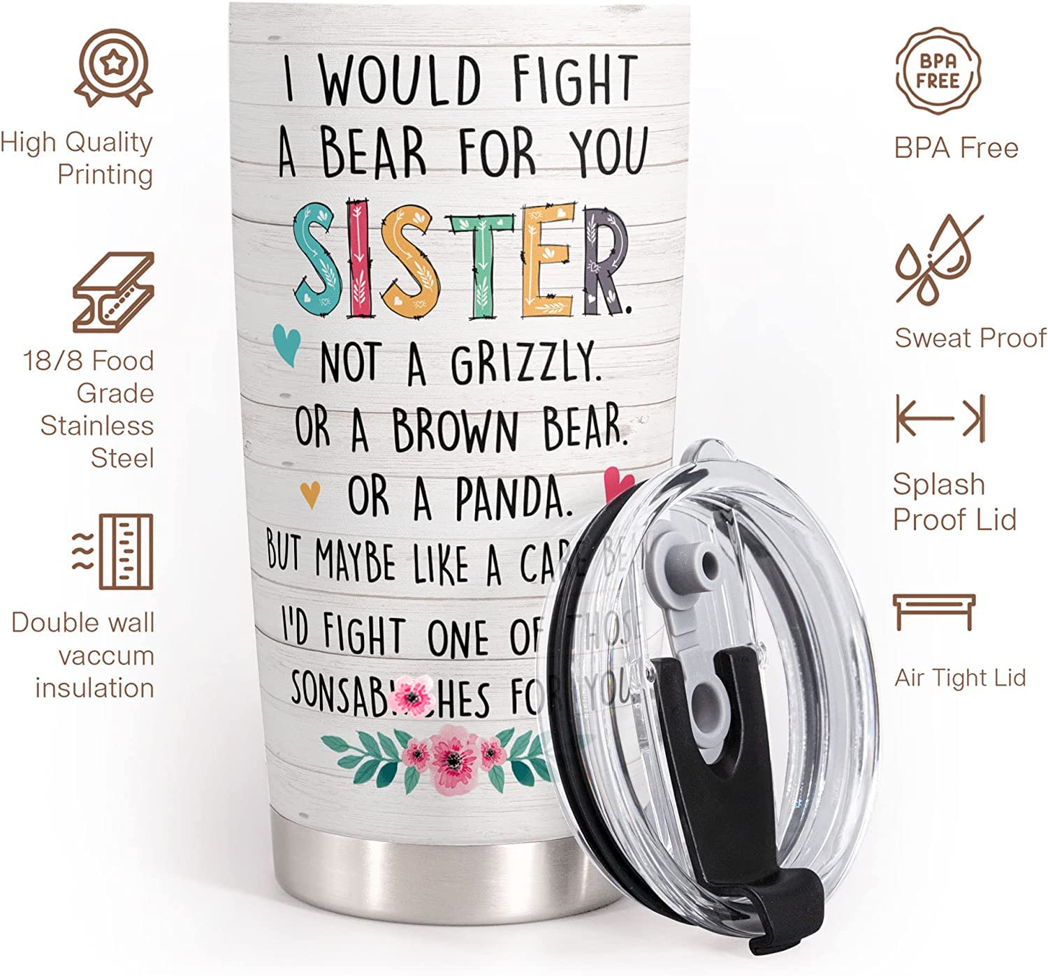 Macorner Sister Gifts From Sister - Stainless Steel Tumbler 20oz Gifts for Women - Unique Gift For Sister Soul Sister From Sister - Gift For Best Friend Women Big Sister Little Sister Birthday Gifts