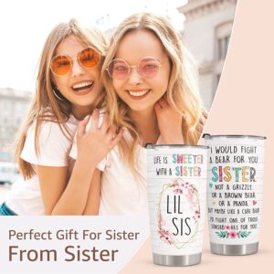 Macorner Sister Gifts From Sister - Stainless Steel Tumbler 20oz Gifts for Women - Unique Gift For Sister Soul Sister From Sister - Gift For Best Friend Women Big Sister Little Sister Birthday Gifts