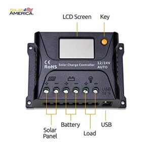 Solar4America 10A 20A 30A PWM Solar Charge Controller 12V/24V Automatic, with LCD Display, for Solar Wind Power Generator System (10A)