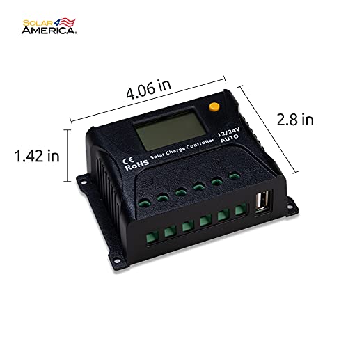 Solar4America 10A 20A 30A PWM Solar Charge Controller 12V/24V Automatic, with LCD Display, for Solar Wind Power Generator System (10A)