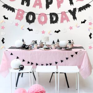 Pink Black Happy Boo Day Banner Garland for Pink and Black Girl Halloween Birthday Party Decorations