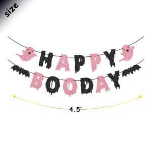 Pink Black Happy Boo Day Banner Garland for Pink and Black Girl Halloween Birthday Party Decorations