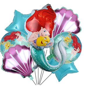 7pcs Mermaid Foil Balloons Birthday Party Supplies, Mermaid Mylar Balloon Kit for Little Mermaid Theme Birthday Party Decorations for Girls, Baby Shower, Backdrop