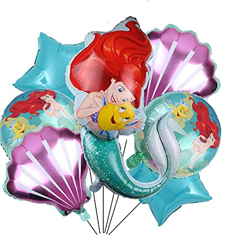 7pcs Mermaid Foil Balloons Birthday Party Supplies, Mermaid Mylar Balloon Kit for Little Mermaid Theme Birthday Party Decorations for Girls, Baby Shower, Backdrop