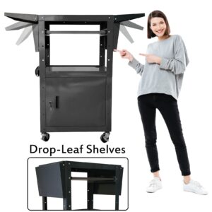 AV cart with locking cabinet and keyboard tray Height Adjustable Utility Cart with Extra Storage,Computer Cart with Wheels and Power Strip for Presentations Office Holds 300 lbs(Black/43”x18”x43”)