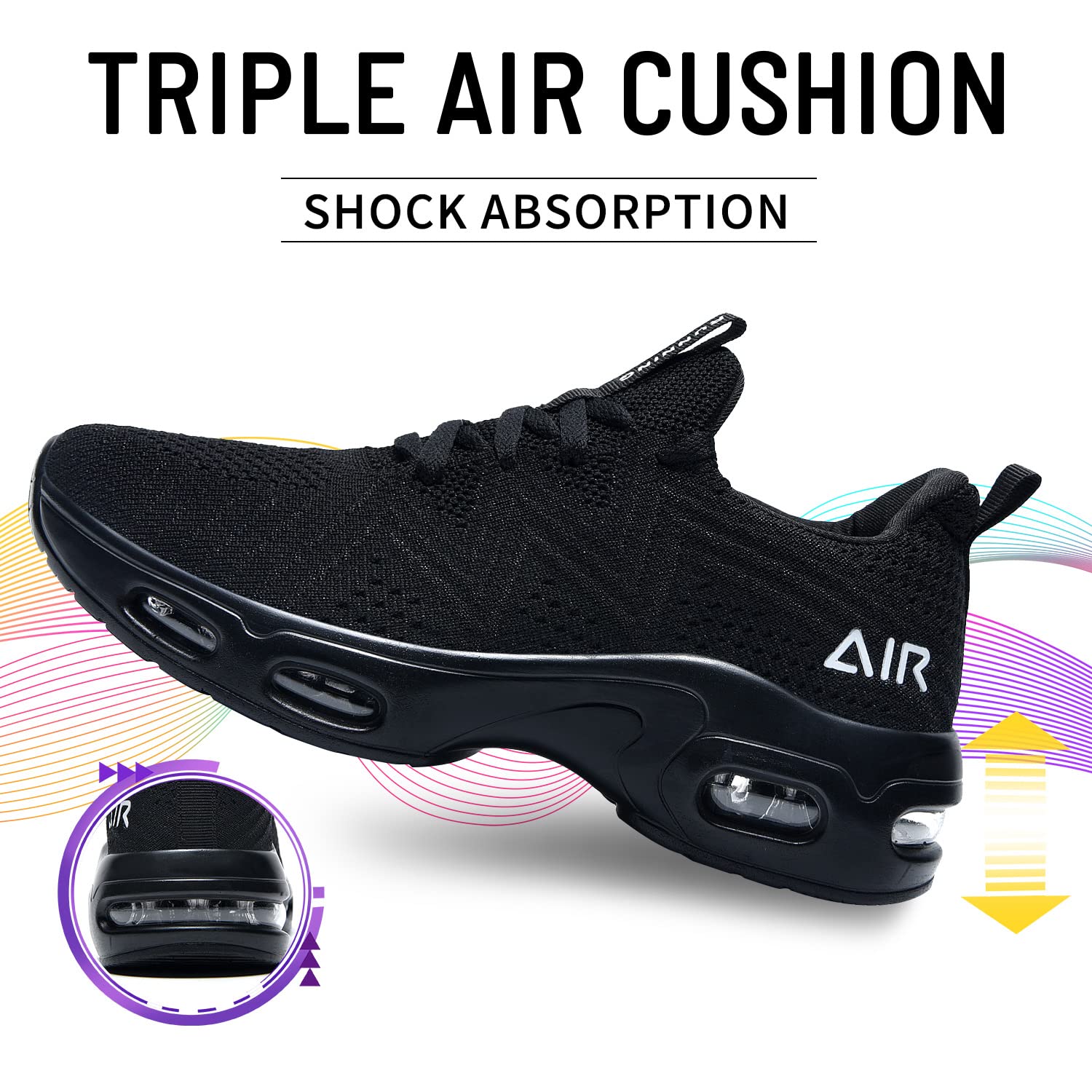 AUPERF Women Air Tennis Shoes Lightweight Running Sneakers Non Slip Walking Workout Fitness Gym Shoes Black 8.5