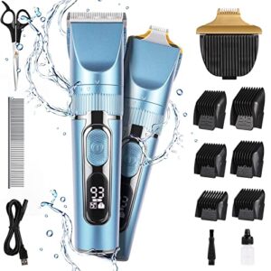 yhc dog clippers, rechargeable, cordless, low noise, professional 2 in 1 cat & dog grooming kit for small & large breeds with thick & heavy coats(blue).