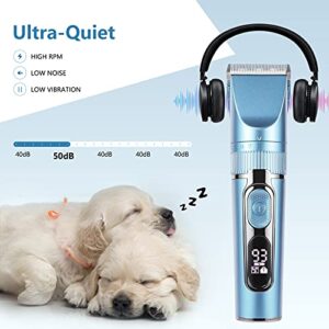 YHC Dog Clippers, Rechargeable, Cordless, Low Noise, Professional 2 in 1 Cat & Dog Grooming Kit for Small & Large Breeds with Thick & Heavy Coats(Blue).