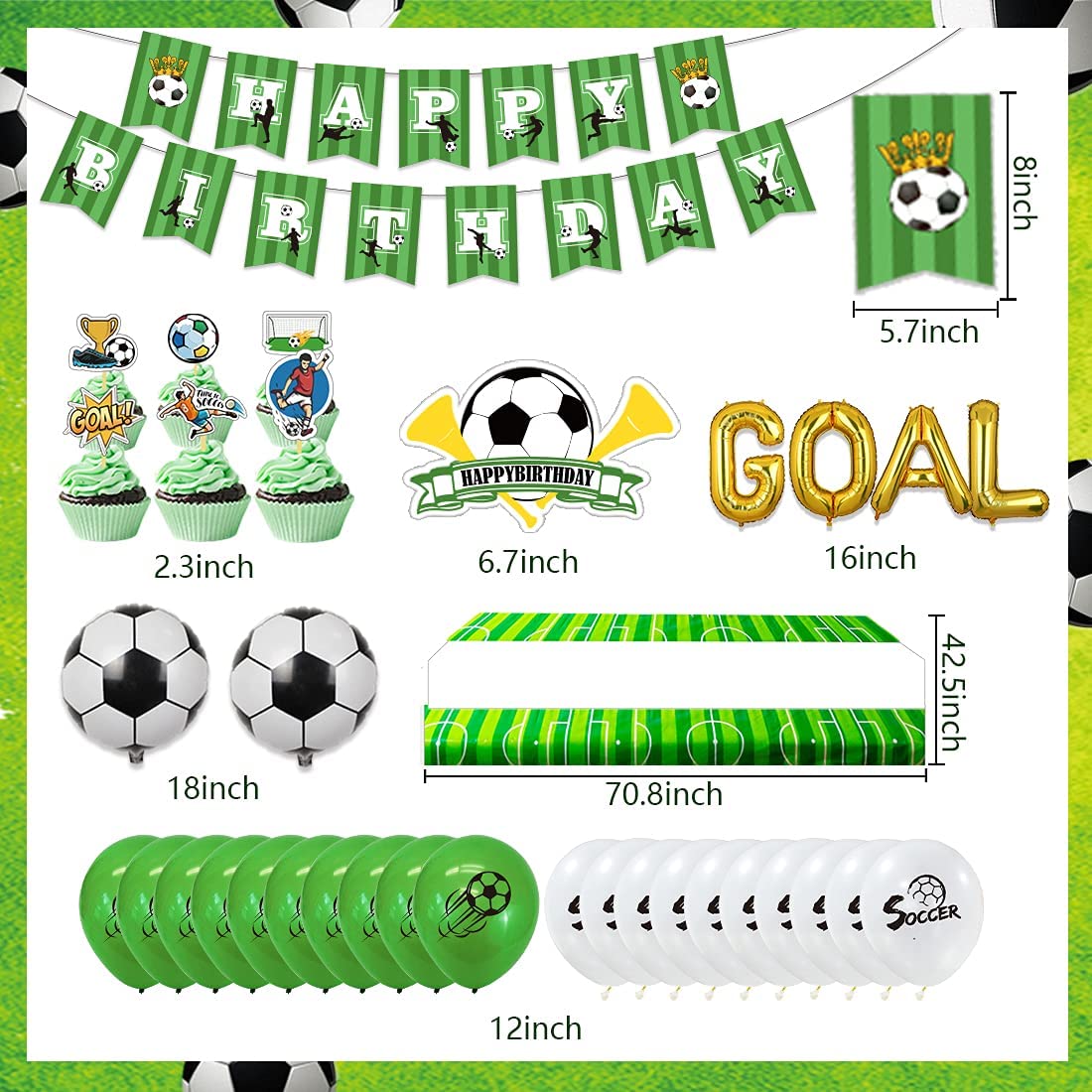 Soccer Party Supplies, Soccer Birthday Party Decorations, Soccer Theme Party Pack Including Banner, Tablecloth, Cake Topper, Cupcake Toppers, Balloons, Soccer Sports Party Supplies for Kids by HAFTSS