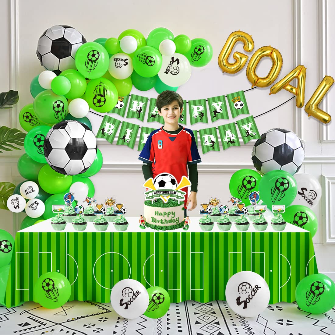 Soccer Party Supplies, Soccer Birthday Party Decorations, Soccer Theme Party Pack Including Banner, Tablecloth, Cake Topper, Cupcake Toppers, Balloons, Soccer Sports Party Supplies for Kids by HAFTSS