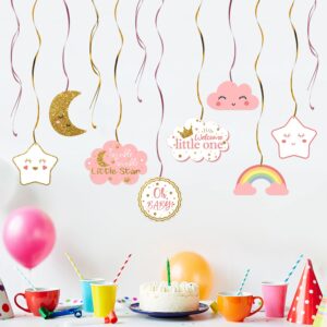 LINGTEER Twinkle Twinkle Little Star Swirls Streamers - Cheers to Baby Shower Birthday Party Hanging Decorations - Girl.