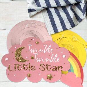 LINGTEER Twinkle Twinkle Little Star Swirls Streamers - Cheers to Baby Shower Birthday Party Hanging Decorations - Girl.