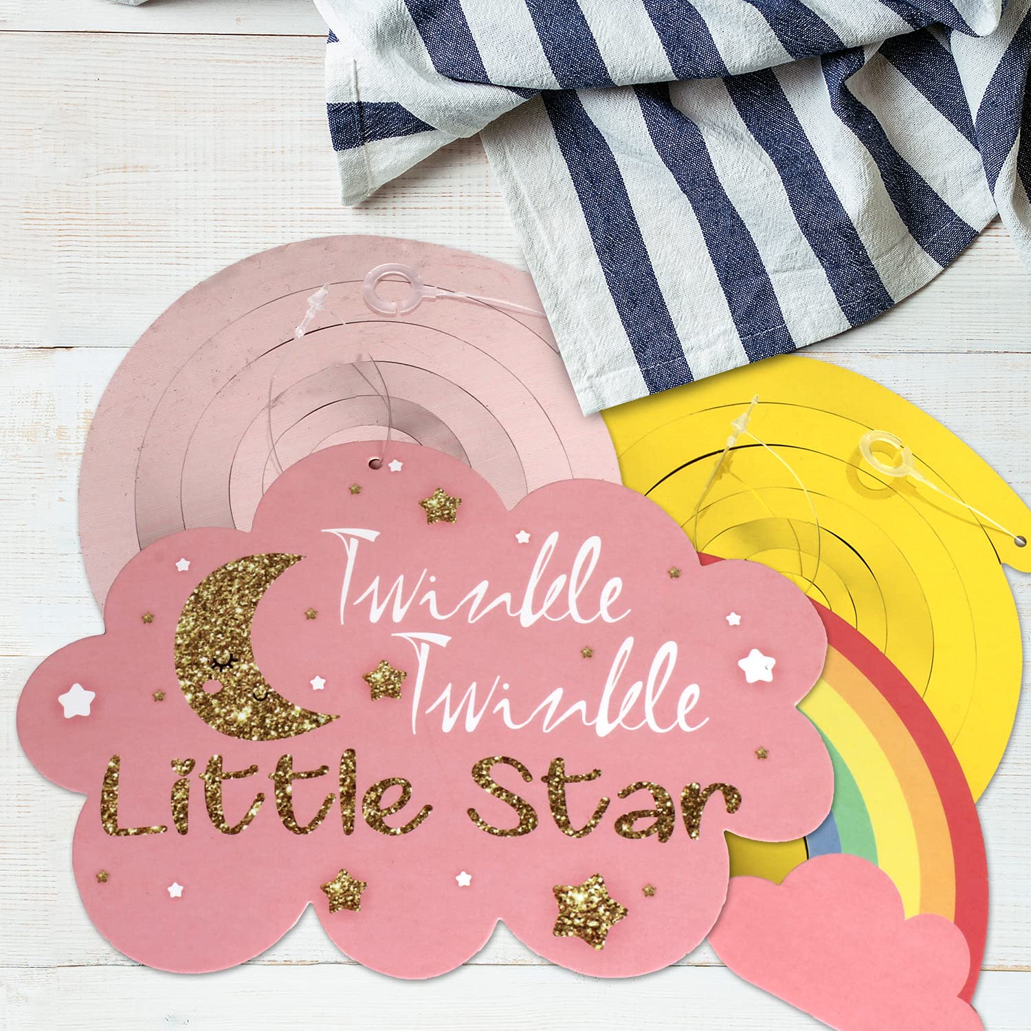 LINGTEER Twinkle Twinkle Little Star Swirls Streamers - Cheers to Baby Shower Birthday Party Hanging Decorations - Girl.