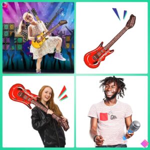 Inflatable Rock Star Toy Set 80s 90s Party Decorations Blow up Party Props Musical Instrument Include Inflatable Backdrop Banner, Microphone, Guitar, Bass and Keyboard for Rock Party Favor