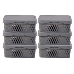 hanamya lidded storage bin organizer | storage organizing container, 11 liter, set of 6, gray