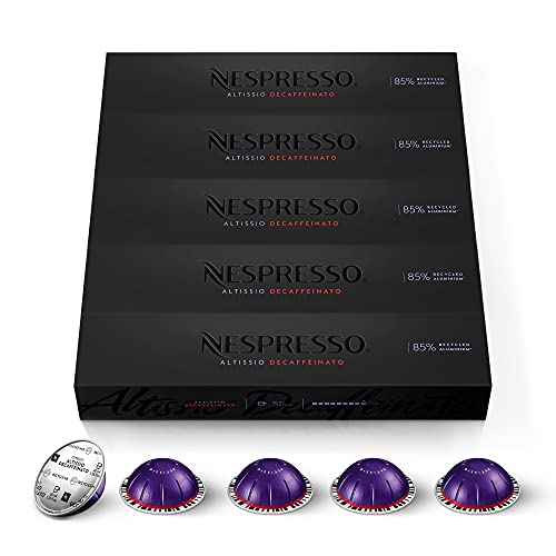 Nespresso Capsules VertuoLine, Altissio Decaffeinato, Dark Roast Espresso, 50 Count Espresso Coffee Pods, Brews 1.35 Ounce (VERTUO ONLY)