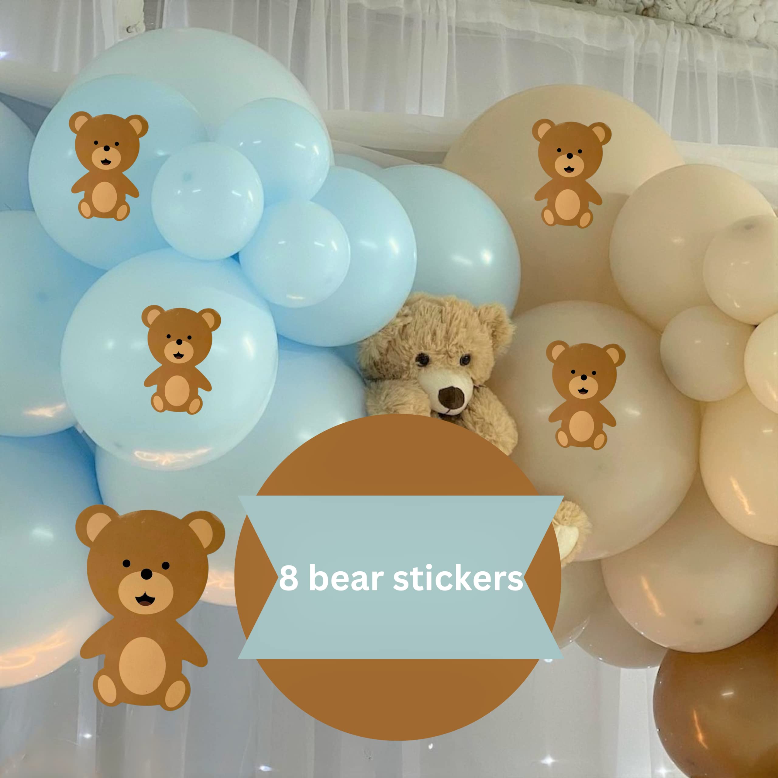 Teddy Bear Baby Shower Decorations For Boy- Bear themed 121pcs Brown Blue Balloon Garland Arch Kit, It’s A Boy Banner, Teddy Bear Stickers, Coffee Boho Balloon Arch, Gender Reveal