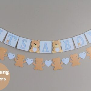 Teddy Bear Baby Shower Decorations For Boy- Bear themed 121pcs Brown Blue Balloon Garland Arch Kit, It’s A Boy Banner, Teddy Bear Stickers, Coffee Boho Balloon Arch, Gender Reveal