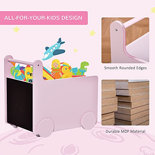 Qaba Kids' Storage Cabinet, Organizer for Books, Crafts, Rollable Toy Chest Safely Transport Bookshelf with Included Wheels, Clean Play Room, Pink