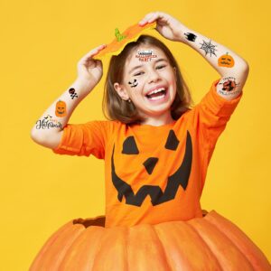 Whaline 270Pcs+ Halloween Temporary Tattoos 16 Sheet Waterproof Tattoo Stickers Pumpkin Witch Ghost Bat Tattoo Decals for Boy Girl Party Favors Trick or Treat Decoration Face Arm Body