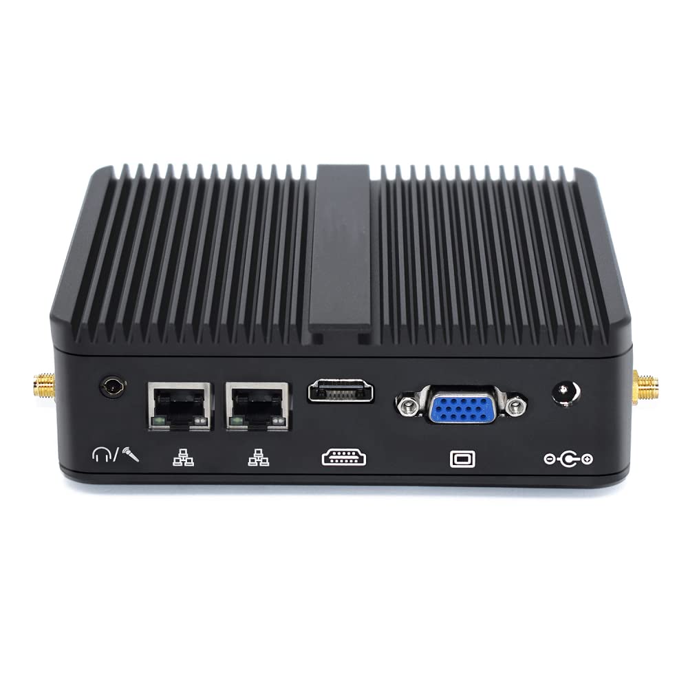 Fanless Mini PC Windows 11 pro, Celeron J4125, 4GB DDR4 RAM 256GB SSD, HD-MI, VGA, 4K Output, 2 RJ45 LAN, USB3.0, 2xRS232 COM, Dual Band WiFi AC, BT, Small Form Factor Computer, Auto Power On