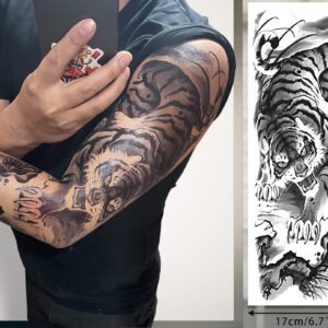 CUTELIILI Full arm temporary tattoo for Men,12sheets (L19“xW7”) Sleeve Tattoos temporary, Fake Tattoos That Look Real and Last long，Tiger Dragon Koi Evil Eyes