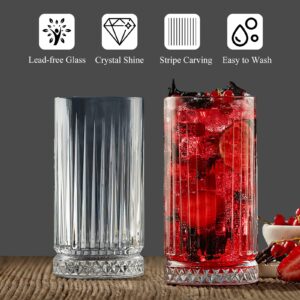 Tall Drinking Glasses Set of 4-16oz Glass Cups for Kitchen - Elegant Highball Glassware for Water, Ice Coffee, Cocktail, Cold Beverage