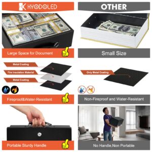 KYODOLED Fireproof Document Box with Key Lock,Safe Storage Box for Valuables,Fire Resistance Security Chest,Fireproof Box for Documents,Passport,Cash,Tablet,Exterior 12.8'' x 8.4'' x 4.5'' Black