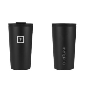 IRON °FLASK Classic Tumbler 2.0-2 Lids (Straw Flip), Vacuum Insulated Stainless Steel Water Bottle, Double Walled, Thermos Travel Mug - Midnight Black, 16 Oz, Mothers Day Gifts for Mom