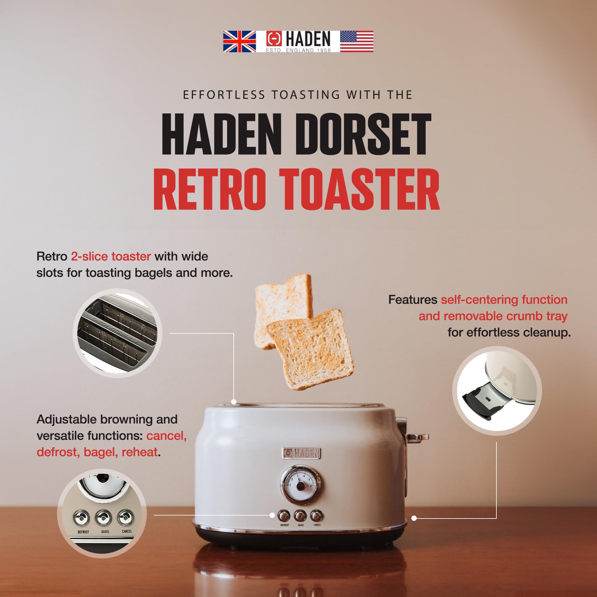 HADEN Retro Style 12 Cup Programmable Home Coffee Maker Machine with Carafe and Wide Slot Stainless Steel Retro 2 Slice Toaster, Putty Beige