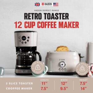 HADEN Retro Style 12 Cup Programmable Home Coffee Maker Machine with Carafe and Wide Slot Stainless Steel Retro 2 Slice Toaster, Putty Beige