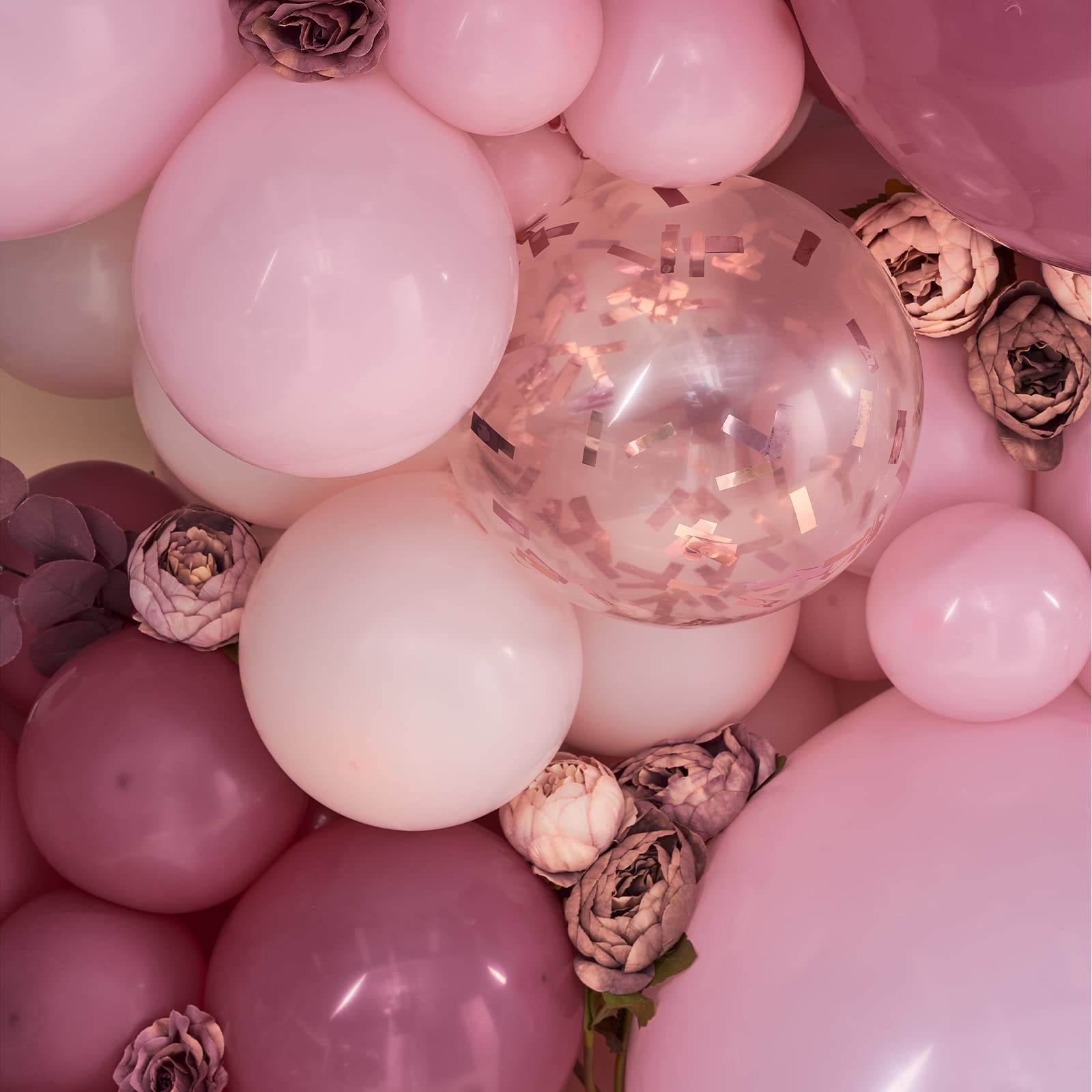 PartyWoo Dusty Rose Balloon Arch Kit, 140 pcs Pink Balloon Garland Kit, Rose Gold Balloons, Metallic Balloons for Dusty Pink Birthday Decorations Women, Bridal Shower, Wedding, Bachelorette Party