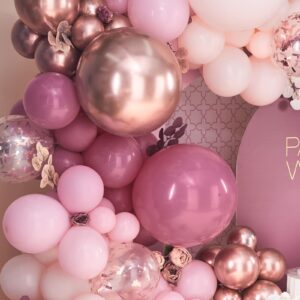 PartyWoo Dusty Rose Balloon Arch Kit, 140 pcs Pink Balloon Garland Kit, Rose Gold Balloons, Metallic Balloons for Dusty Pink Birthday Decorations Women, Bridal Shower, Wedding, Bachelorette Party