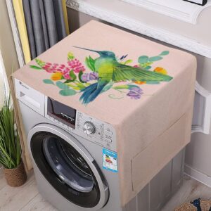 hummingbird flower pattern washing machine dryer top cover refrigerator fridge dust-proof cover with storage pockets bags sunscreen cover kitchen christmas decor