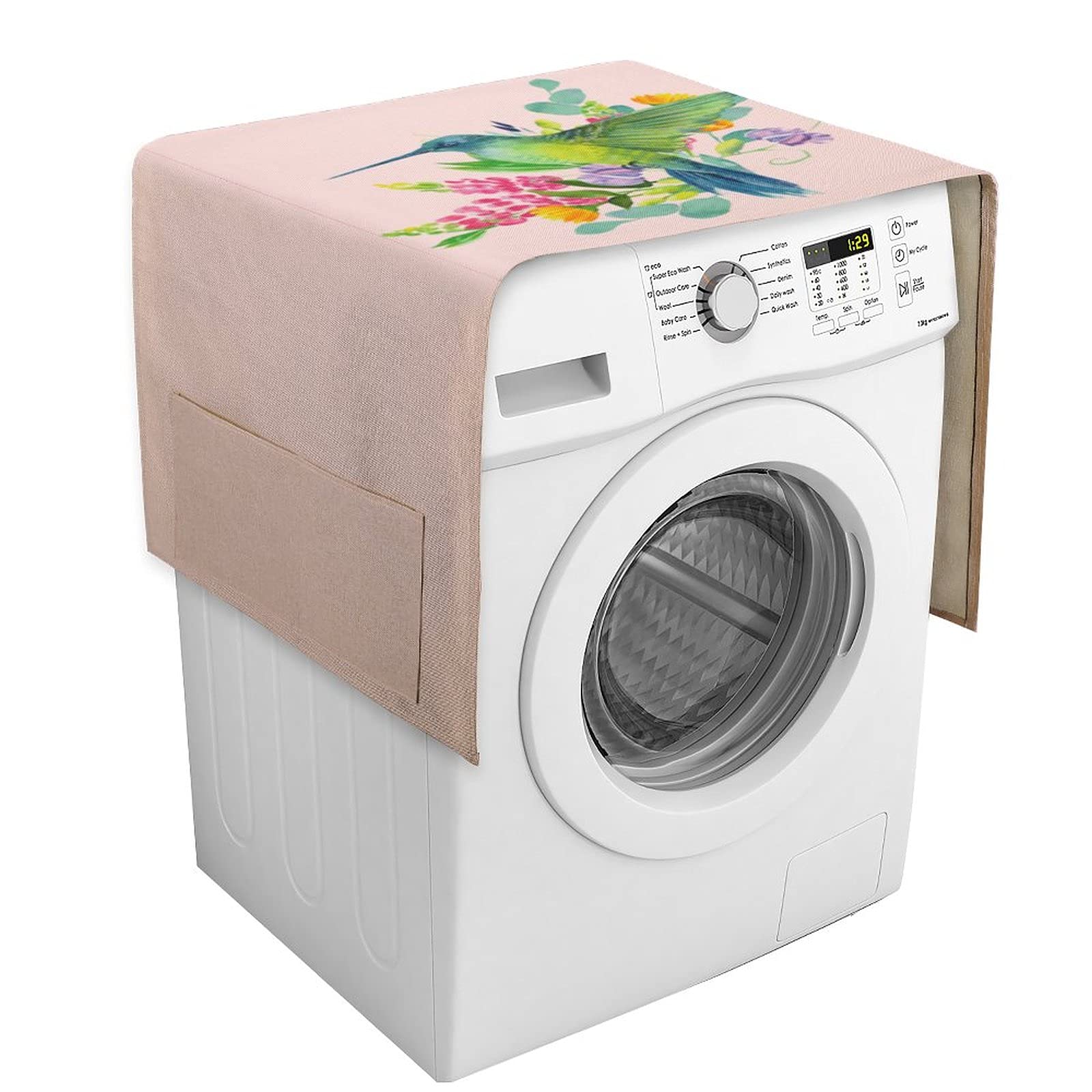 Hummingbird Flower Pattern Washing Machine Dryer Top Cover Refrigerator Fridge Dust-Proof Cover with Storage Pockets Bags Sunscreen Cover Kitchen Christmas Decor