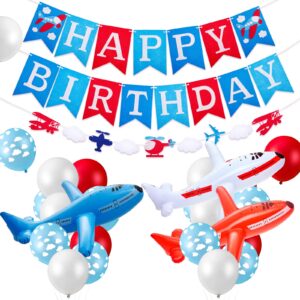 airplane birthday party supplies 56 pieces airplane themed party decoration with inflatable airplane balloons thick latex balloon happy birthday banners kid airplane cloud balloon decor