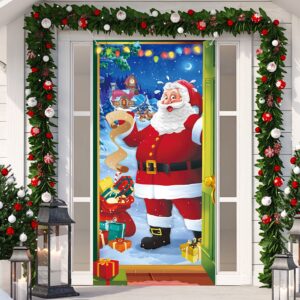 christmas door cover decoration santa backdrop xmas door hanging covers christmas eve background funny santa claus banner christmas party decorations photo booth for new year christmas 78 x 35.4 inch