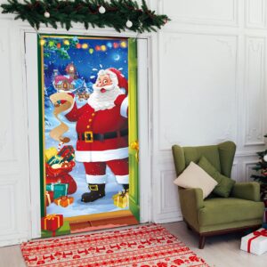 Christmas Door Cover Decoration Santa Backdrop Xmas Door Hanging Covers Christmas Eve Background Funny Santa Claus Banner Christmas Party Decorations Photo Booth for New Year Christmas 78 x 35.4 inch