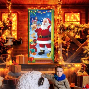 Christmas Door Cover Decoration Santa Backdrop Xmas Door Hanging Covers Christmas Eve Background Funny Santa Claus Banner Christmas Party Decorations Photo Booth for New Year Christmas 78 x 35.4 inch