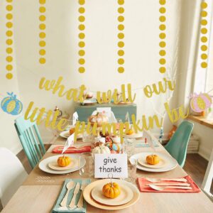 Gold Glitter What Will Our Little Pumpkin Be Banner Little Pumpkin Baby Shower Banner, Little Pumpkin Gender Reveal Banner for Fall Little Pumpkin Baby Shower Decorations