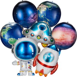 8 pieces galaxy space balloons large outer space cartoon balloons inflatable rocket astronaut earth spaceship planet balloons space themed party supplies for galaxy birthday party photo booth