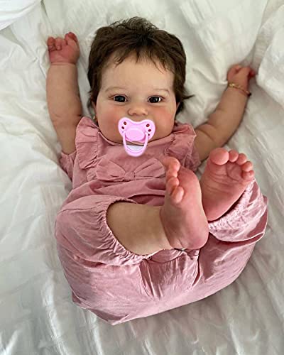 KOKOMANDY Cute 24inch Realistic Reborn Baby Dolls Toddler Girl That Look Real Soft Silicone Weighted Newborn Bebe with Brown Hair Rebirth Smile Babies Cuddy Toys