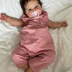 KOKOMANDY Cute 24inch Realistic Reborn Baby Dolls Toddler Girl That Look Real Soft Silicone Weighted Newborn Bebe with Brown Hair Rebirth Smile Babies Cuddy Toys