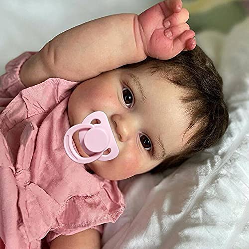 KOKOMANDY Cute 24inch Realistic Reborn Baby Dolls Toddler Girl That Look Real Soft Silicone Weighted Newborn Bebe with Brown Hair Rebirth Smile Babies Cuddy Toys