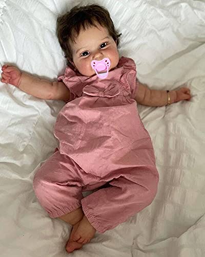 KOKOMANDY Cute 24inch Realistic Reborn Baby Dolls Toddler Girl That Look Real Soft Silicone Weighted Newborn Bebe with Brown Hair Rebirth Smile Babies Cuddy Toys