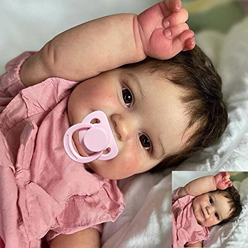 KOKOMANDY Cute 24inch Realistic Reborn Baby Dolls Toddler Girl That Look Real Soft Silicone Weighted Newborn Bebe with Brown Hair Rebirth Smile Babies Cuddy Toys