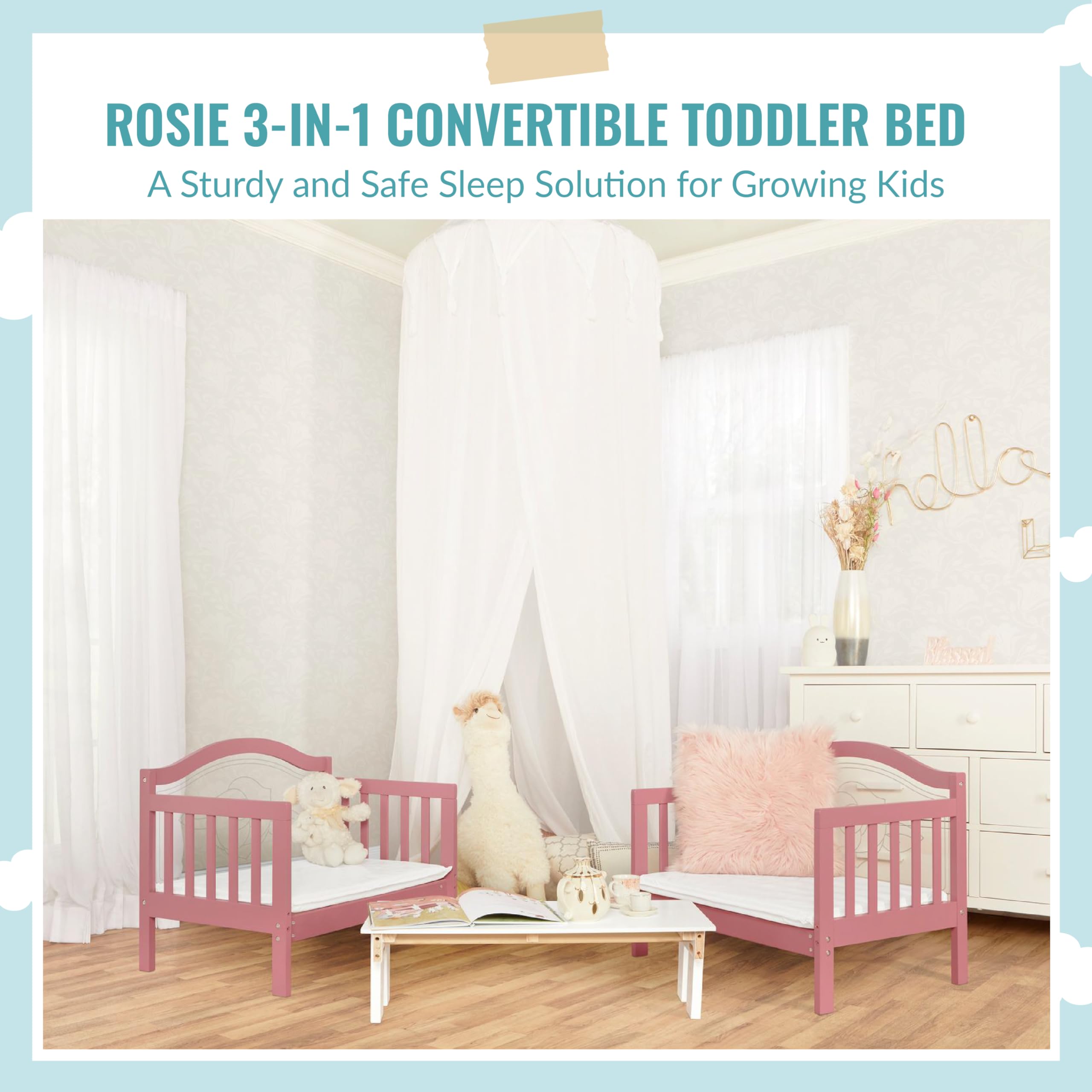 Dream On Me Rosie Toddler Bed in Classic Rose