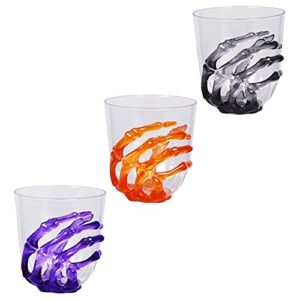 greenbriar intl set of 3 halloween stemless skeleton hand goblets, multicolor