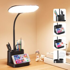 mubarek desk lamps for office lamp 8w+3 light colors, usb rechargeable & dimmable office desk lamp with usb charging port, 60led+150lumen led desk lamps for home office lamp led desk light with pen