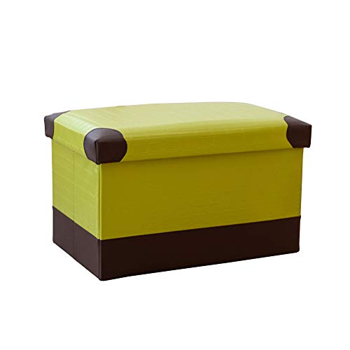 DANADESK Foldable Rectangular Storage Ottoman Footstool, Leather Shoes Bench Storage Bench Chest with Memory Foam seat Footrest Stool -Green S